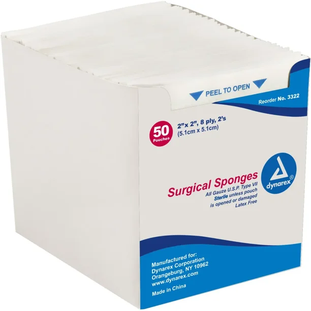Dynarex Esponja de gasa quirúrgica estéril de 8 capas, 2 x 2 pulgadas ...