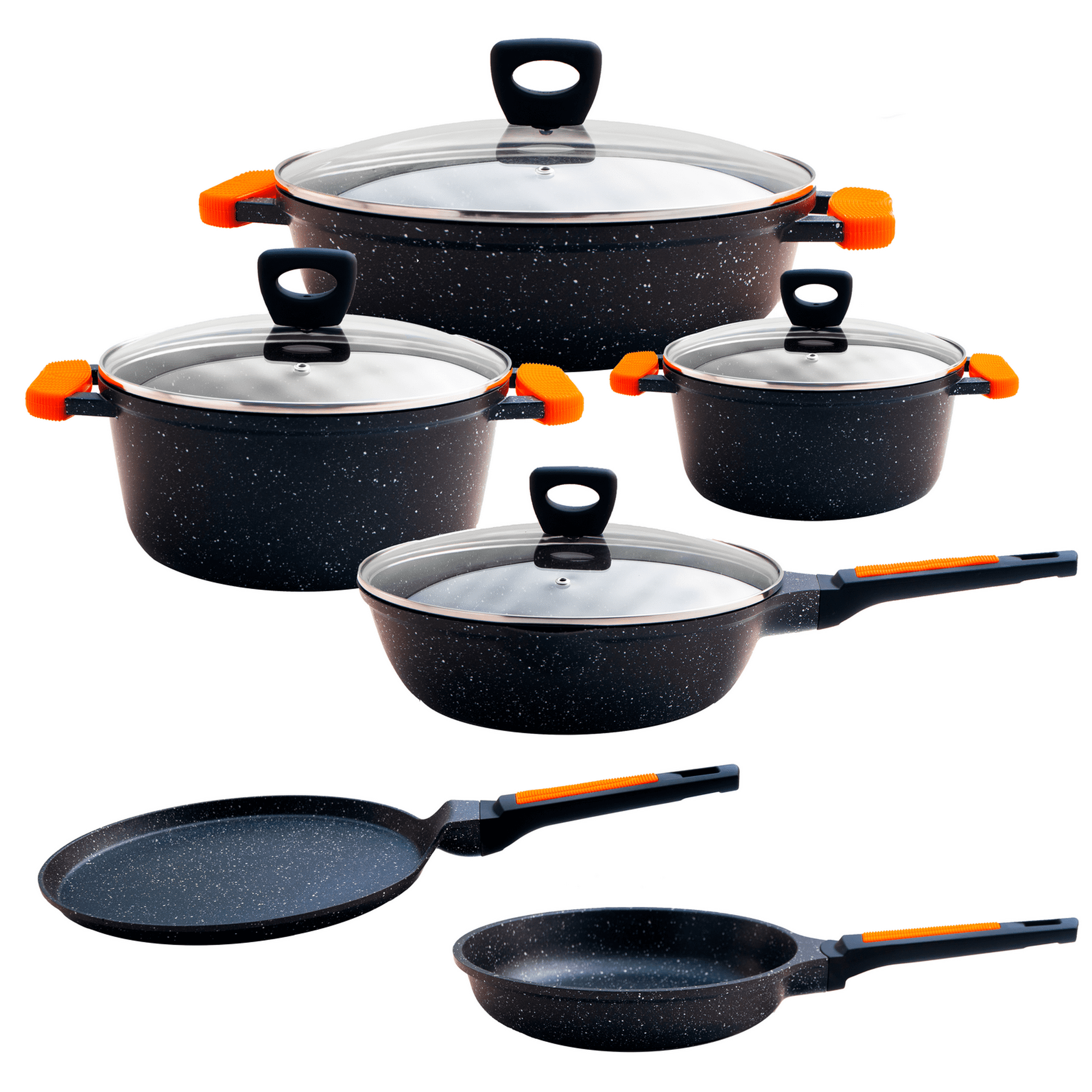 Batería de Cocina Aluminio Grunberg Antiadherente de Mármol negro 10 ...