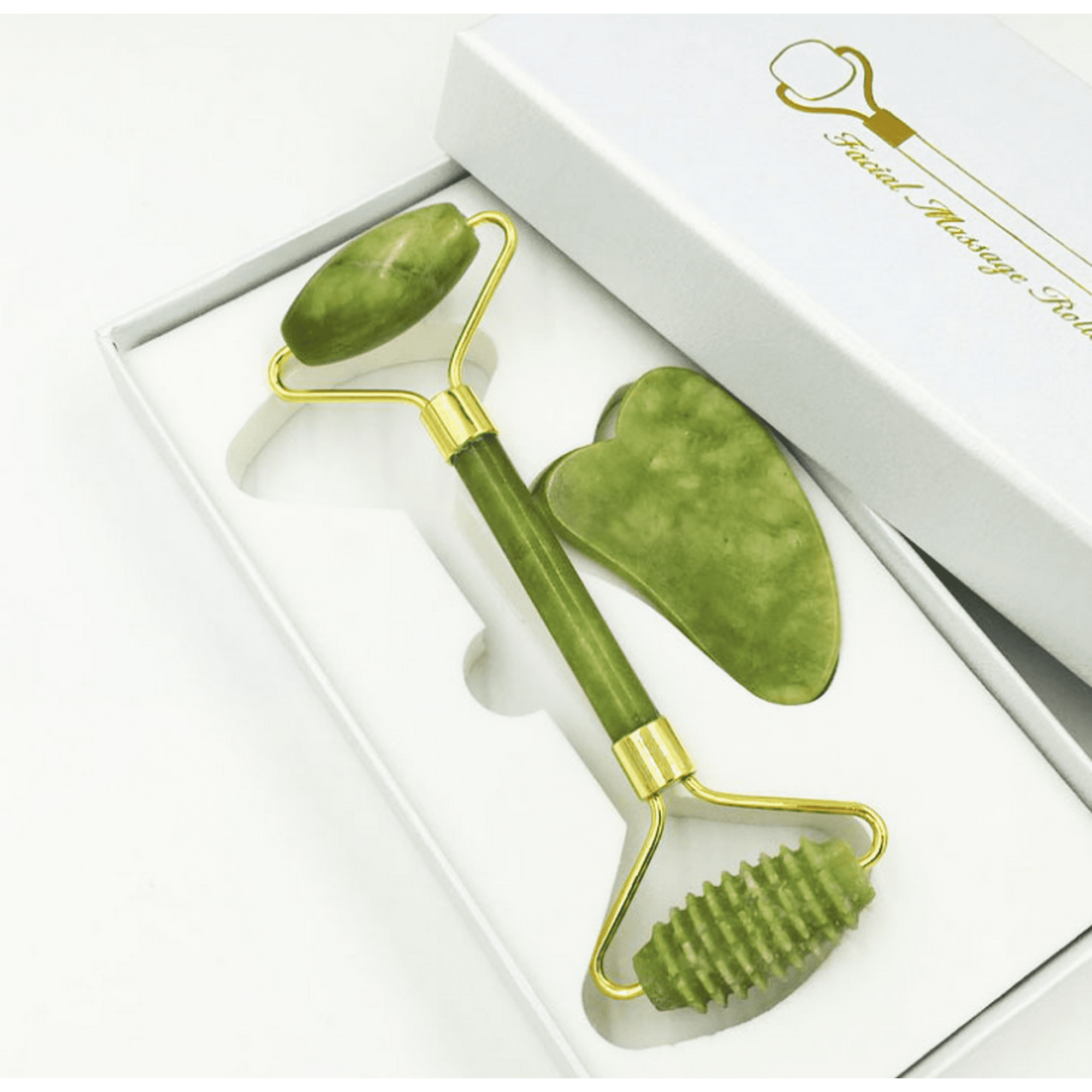 Juego de rodillos de jade para rostro y gua sha -Rodillo cosmético para la piel del rostro ...