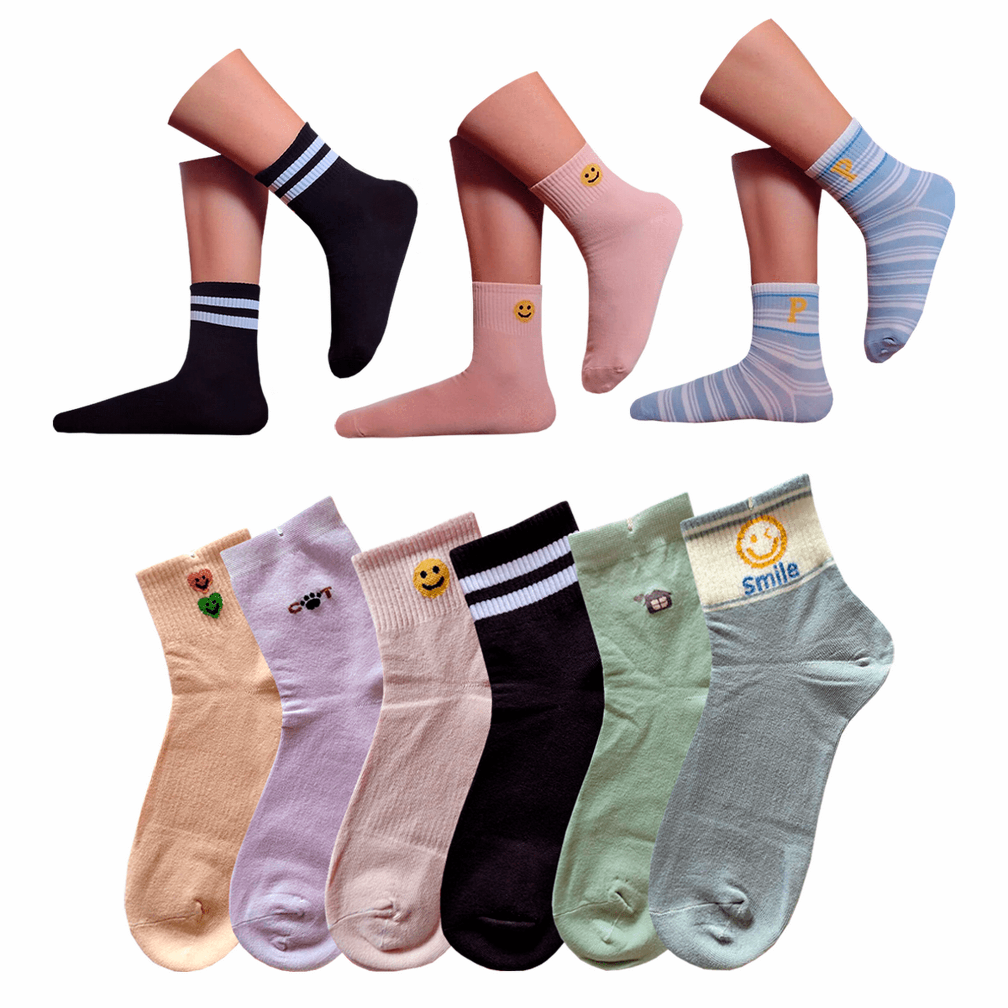 Calcetines Tobilleros Dama Estampado Algodón 12 Pares BEIHAO Calcetas ...