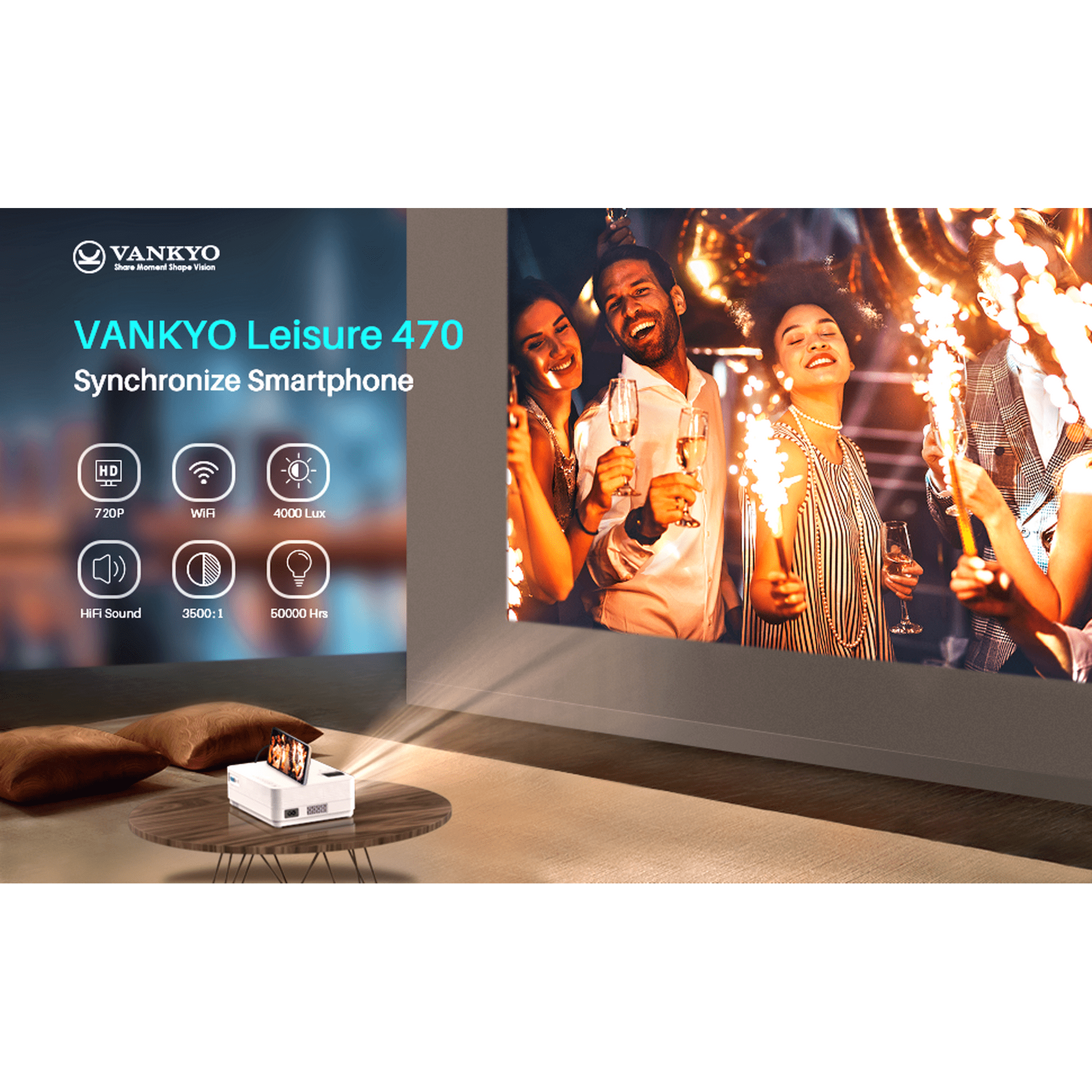 Proyector Wifi Leisure 470 Full HD con altavoz incorporado vankyo ...