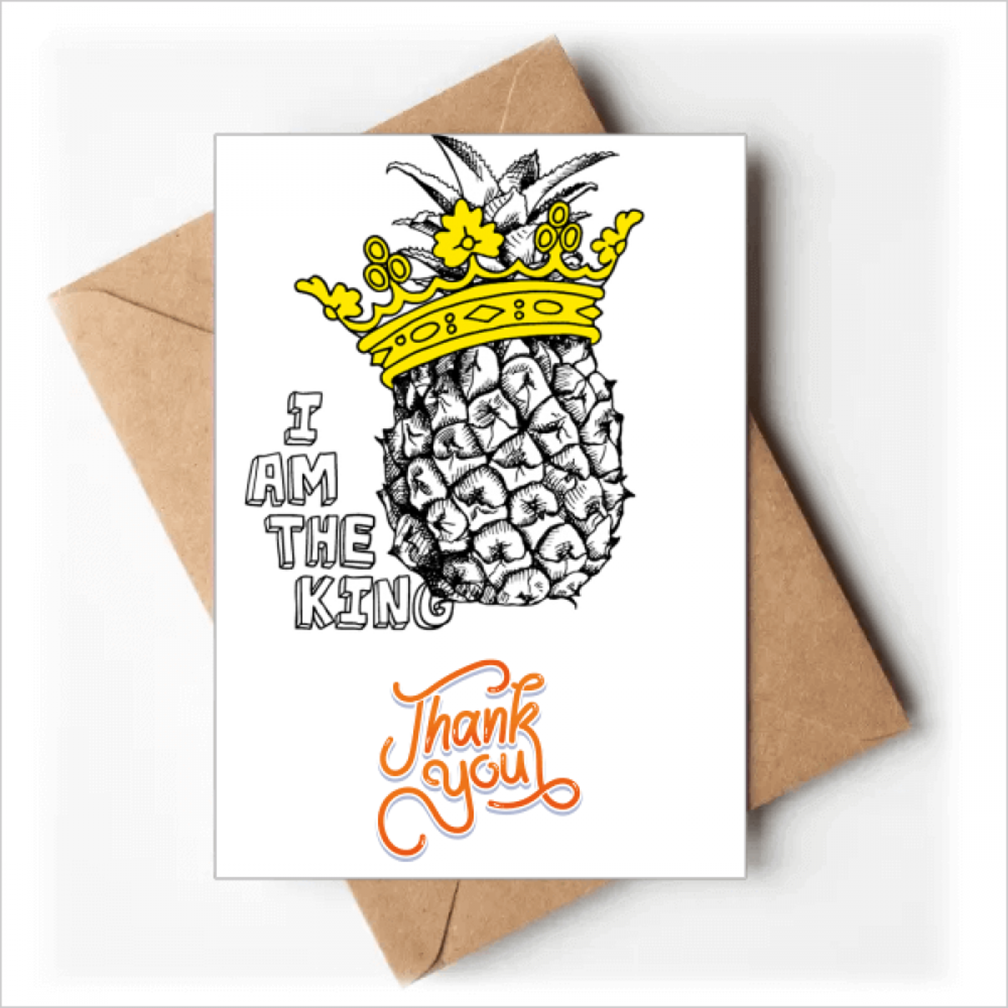 Dibujo de linea de fruta piña rey Nota en blanco del sobre de la ...