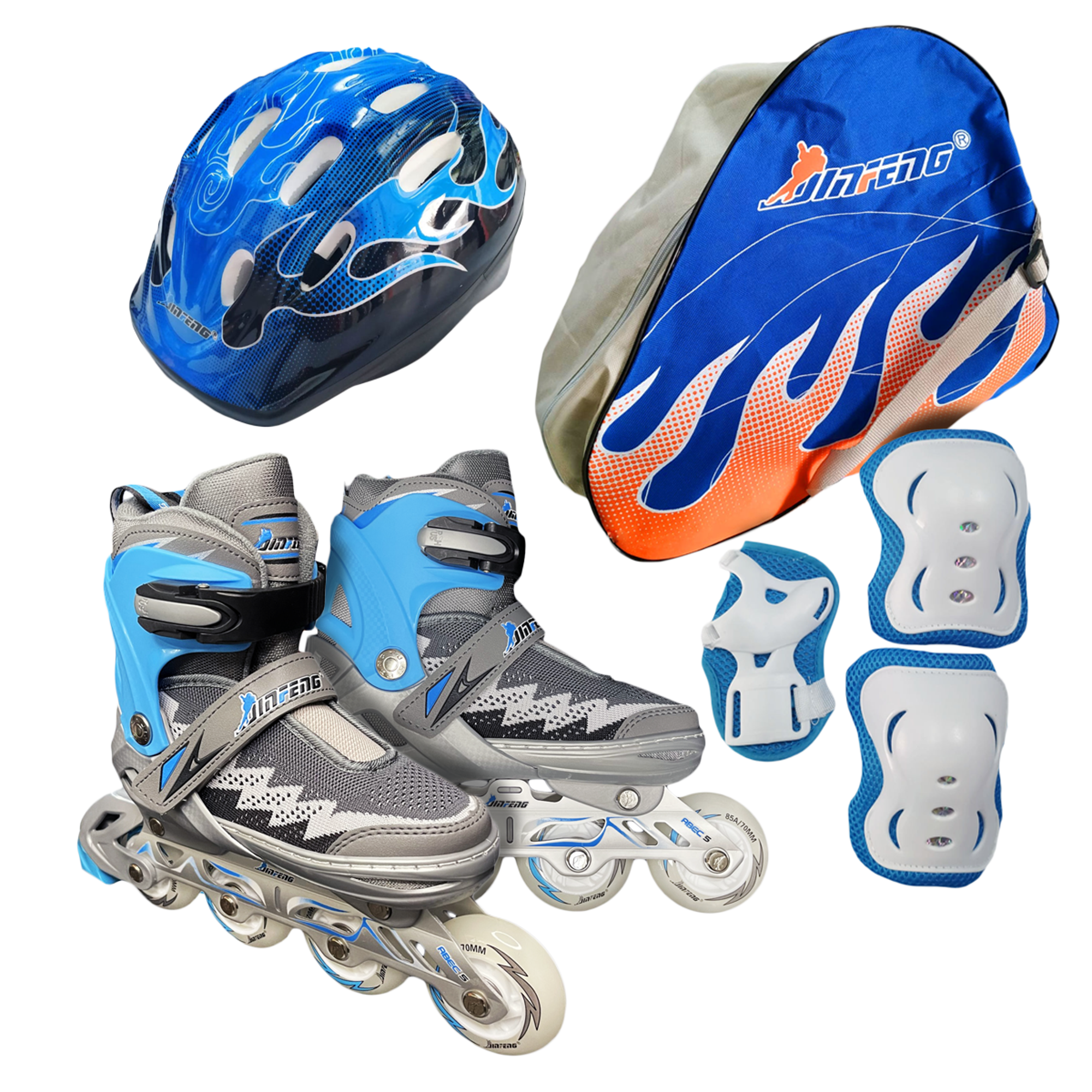 Patines Infantiles Ajustable Gris y Azul con Luz LED Mediano Completo ...