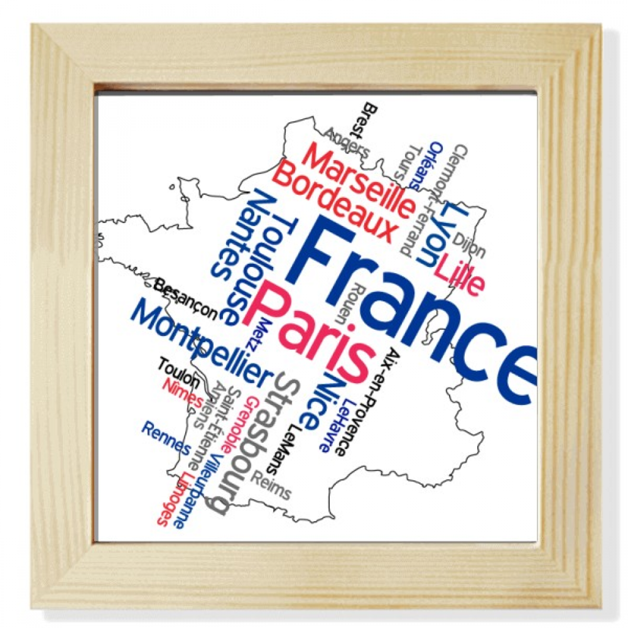Palabras ciudad nombre Francia Mark Mapa Pantalla de escritorio de pared de fotograma cuadrado ...