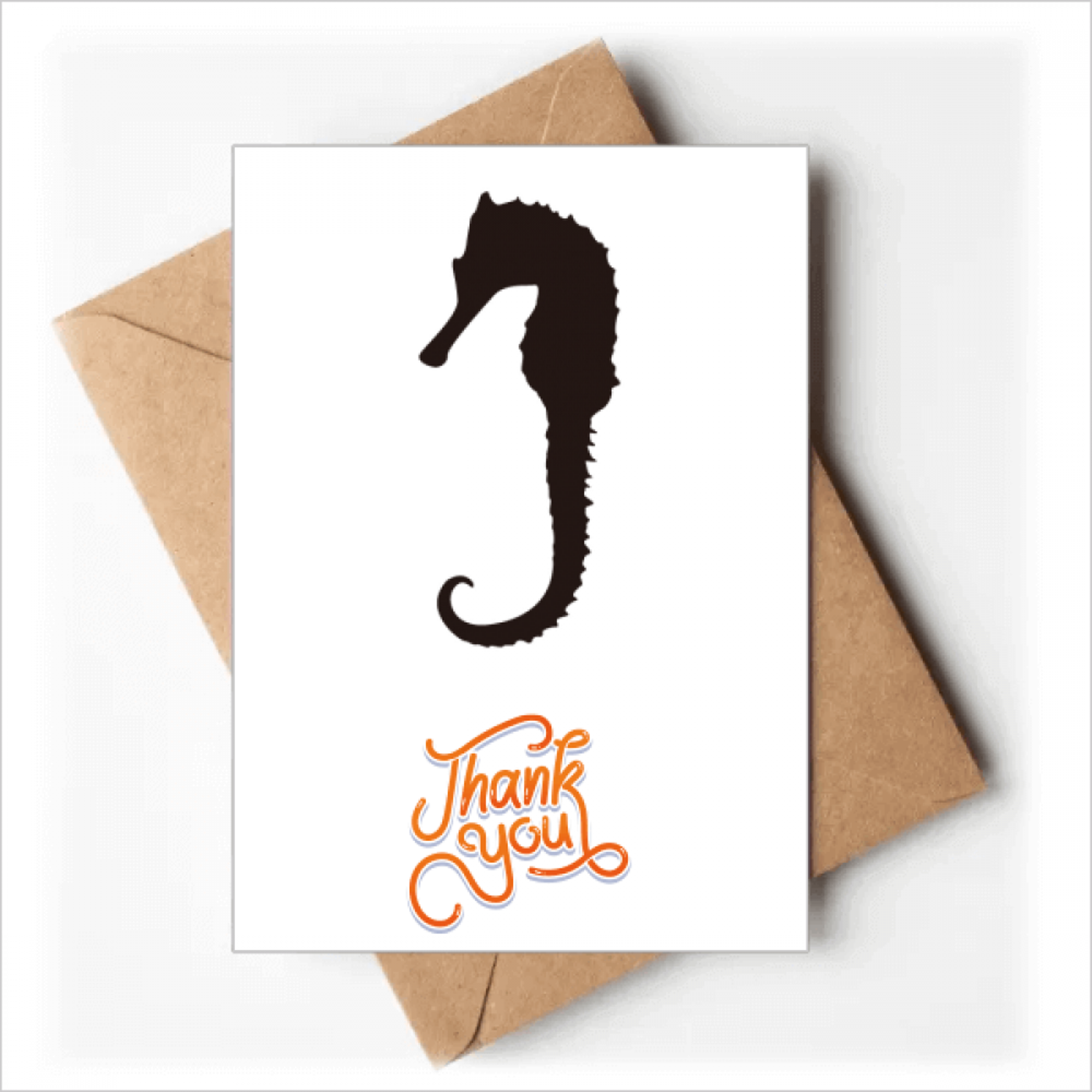 Hipocampo vida marina negro silueta Nota en blanco del sobre de la tarjeta de agradecimiento ...