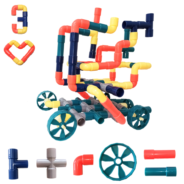 Juego de construcción con tuberías multicolor 128 piezas. Yuff ...