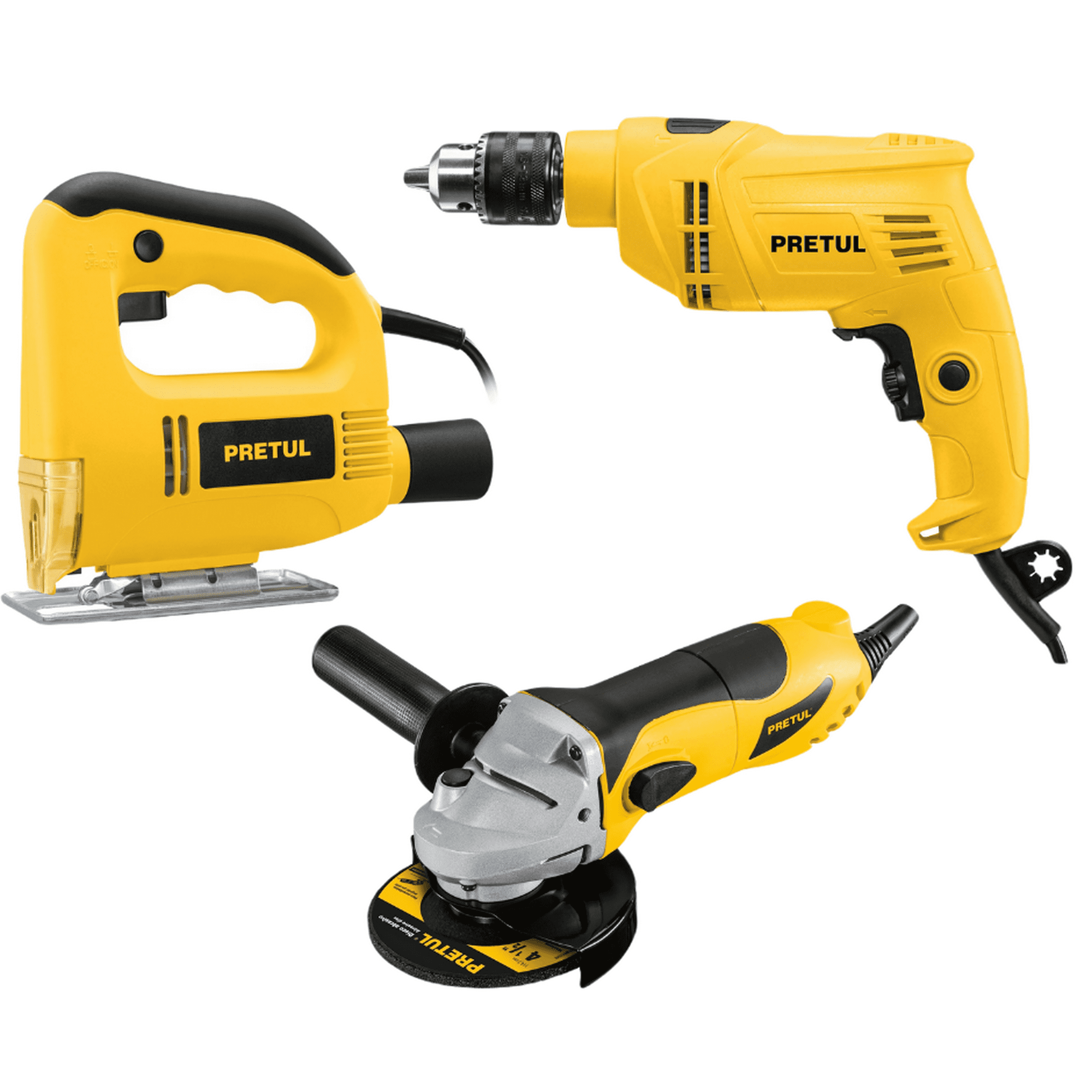 Kit de herramientas alambricas, rotomartillo, esmeriladora y sierra caladora Pretul ROTO-1/2P6 ...