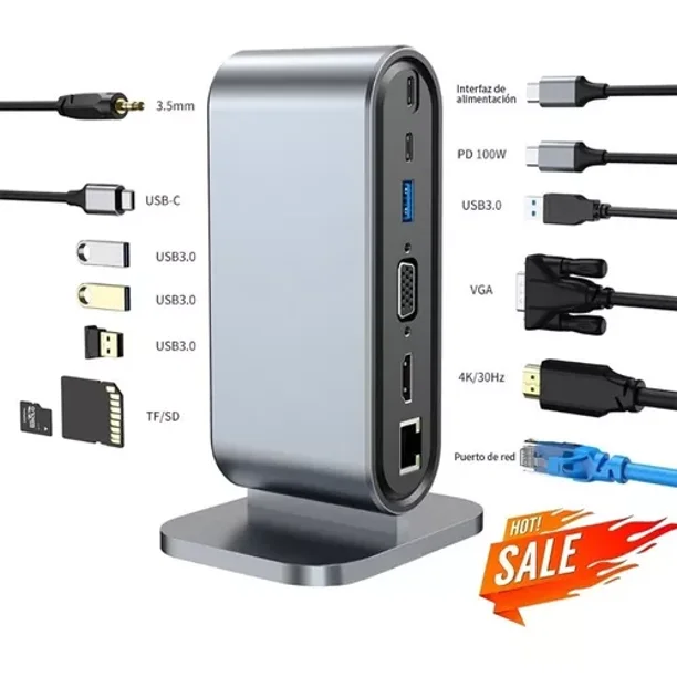 Adaptador Hub Usb Tipo C 4k Hdmi Vgapd Con Ethernet 12 En 1 Pamolo