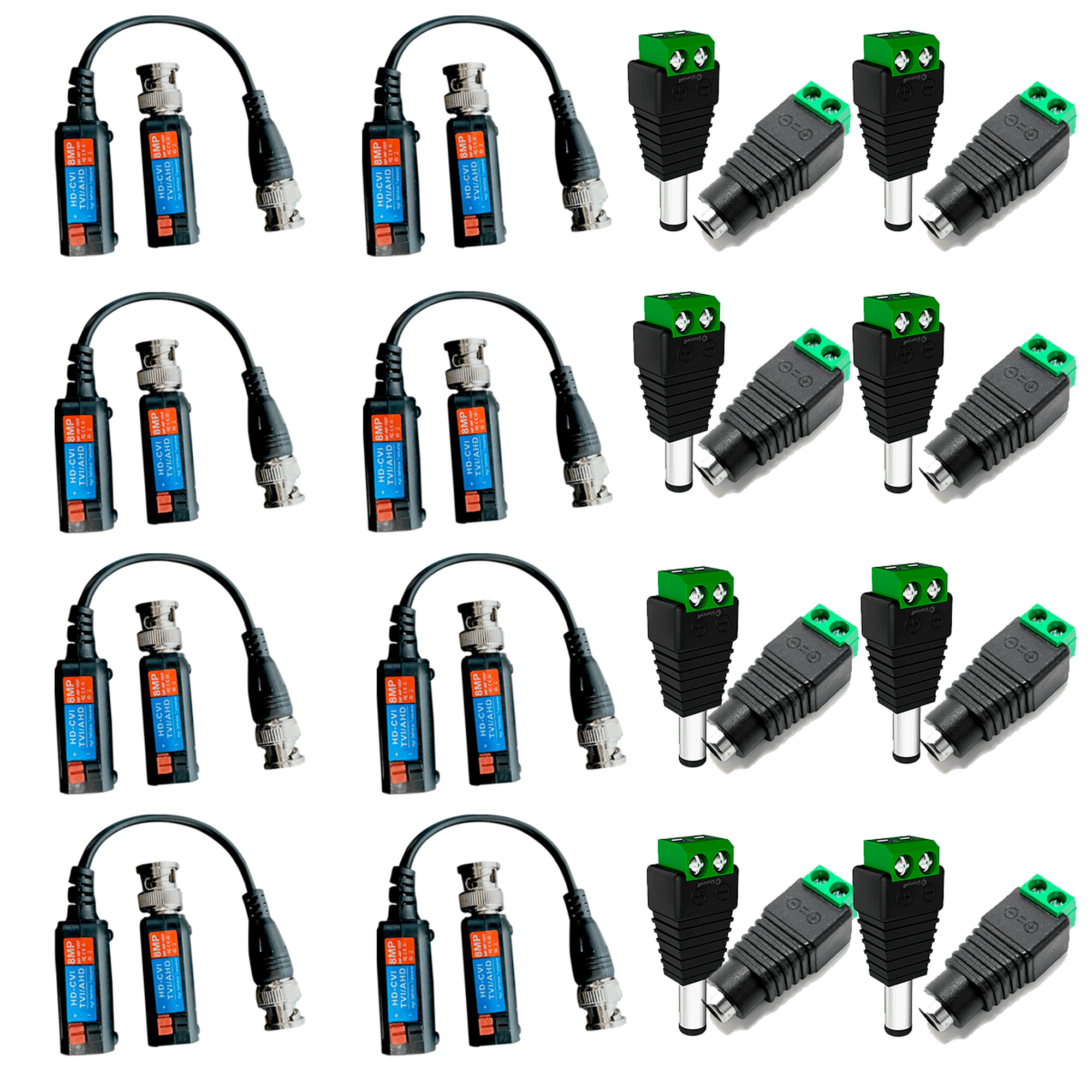 KIT 8 Conectores transmisor de Video AHD + Conectores de Energía para ...