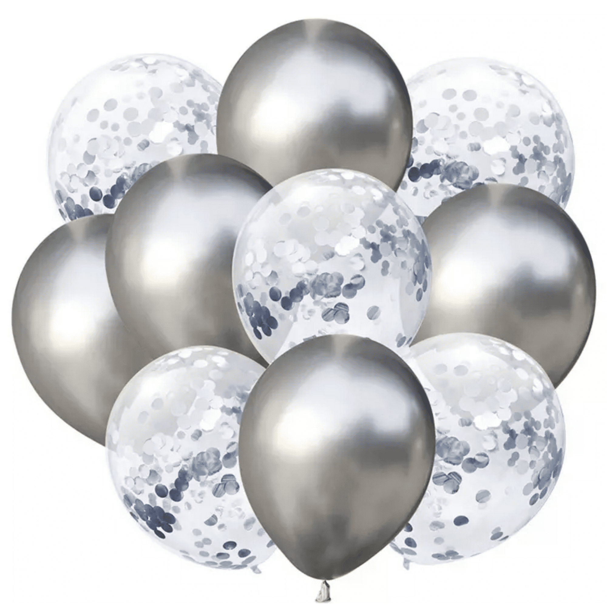 Kit 10 Globos Metálicos-crome Transparete Confeti Color Plata Lucky ...