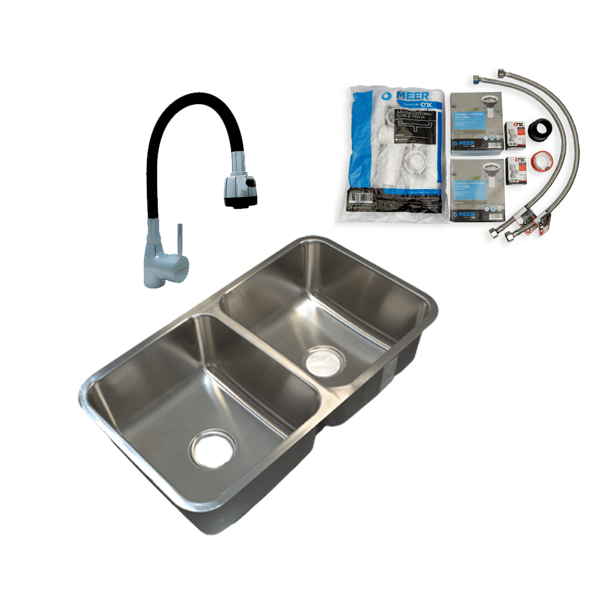 Tarja Doble en Acero. Inox. Incluye Monomando y Kit instala CNX KIT-002 ...