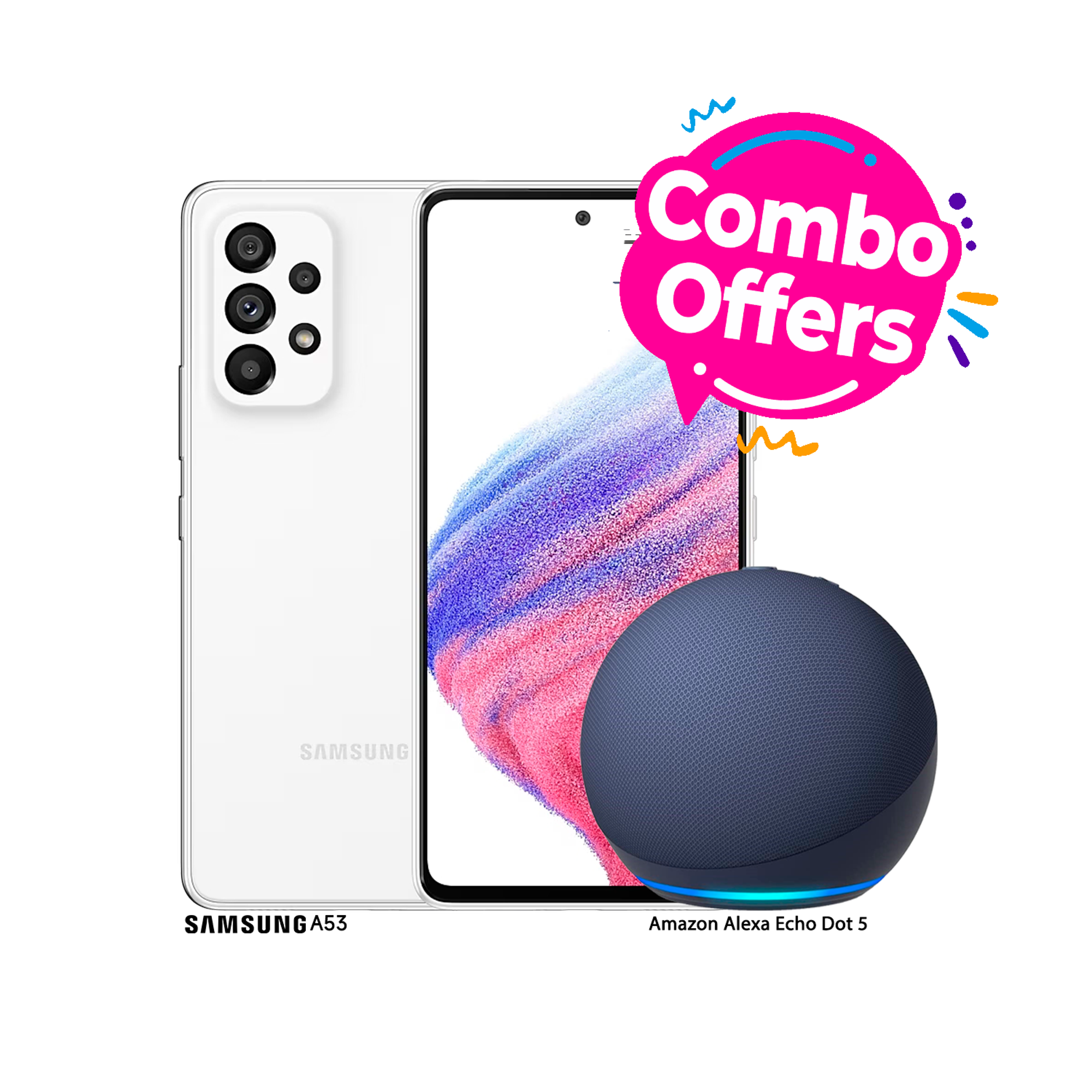 Combo Celular Samsung Galaxy A53 128GB/6GB RAM (Blanco)+ Alexa Echo Dot ...