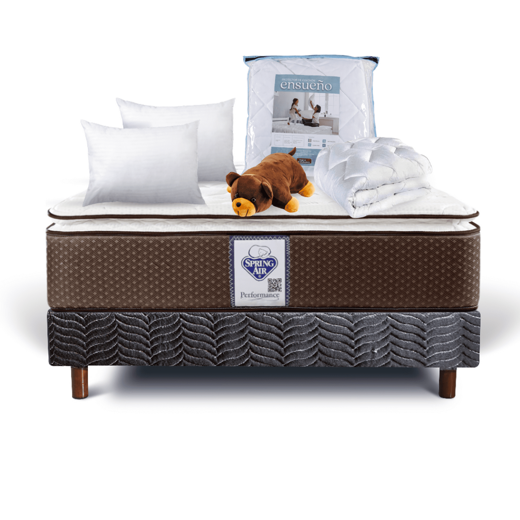Colchón + Box Spring Air Matrimonial Super Value + 2 Almohadas Spring ...