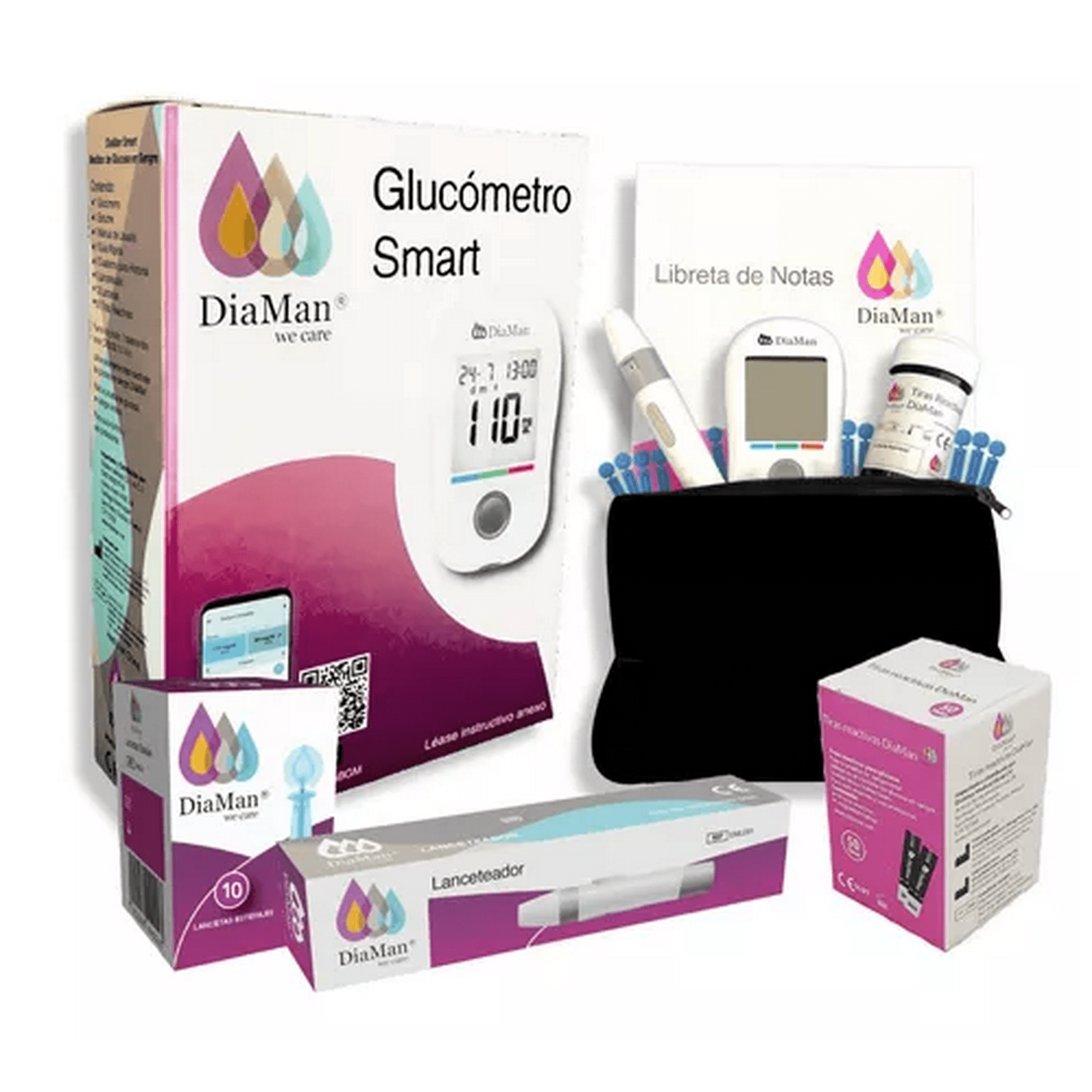 Glucómetro DiaMan Smart (1 glucometro bluetooth, 1 lanceteador, 10 ...
