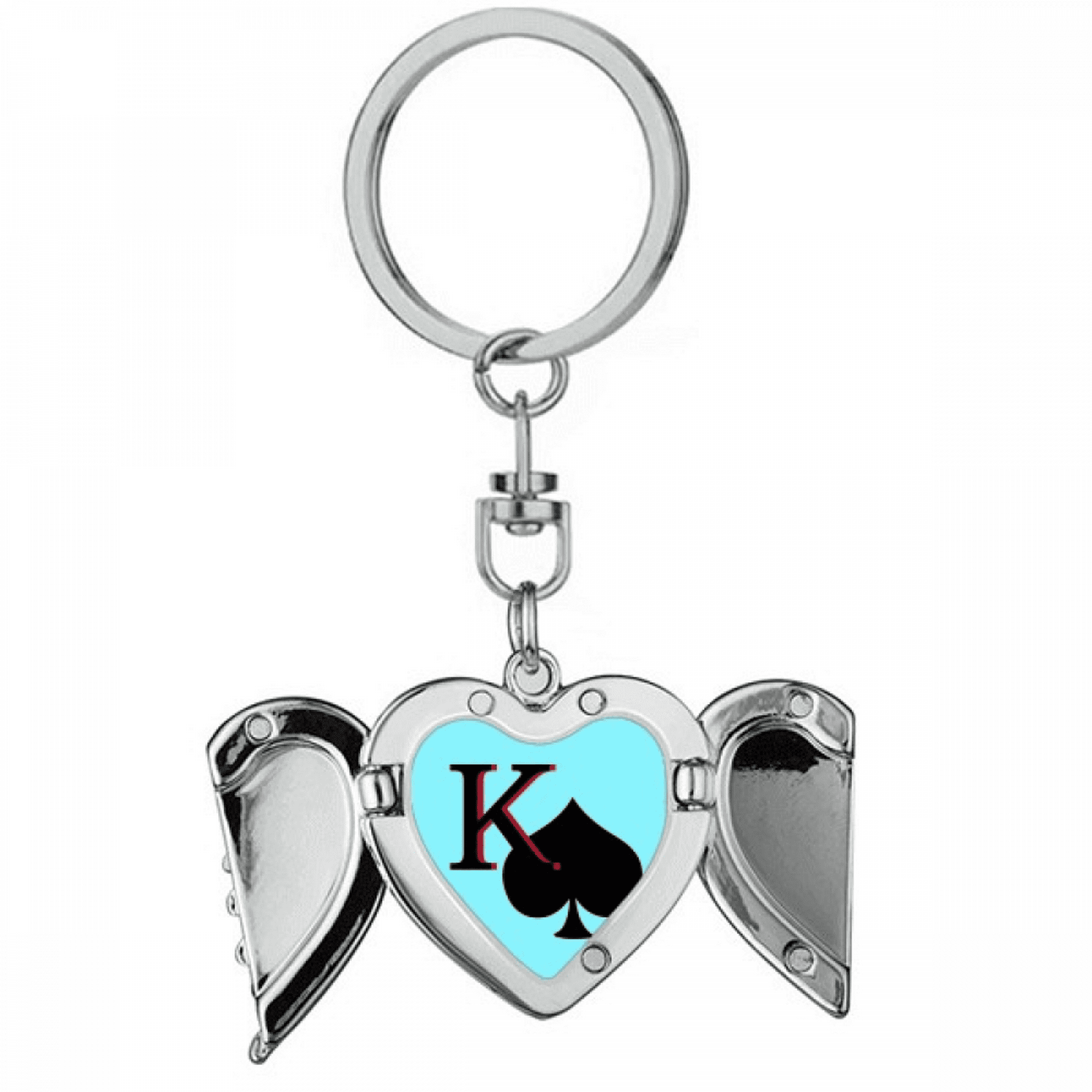 Poker K de espadas Llavero de alas de ángel en forma de corazón ...