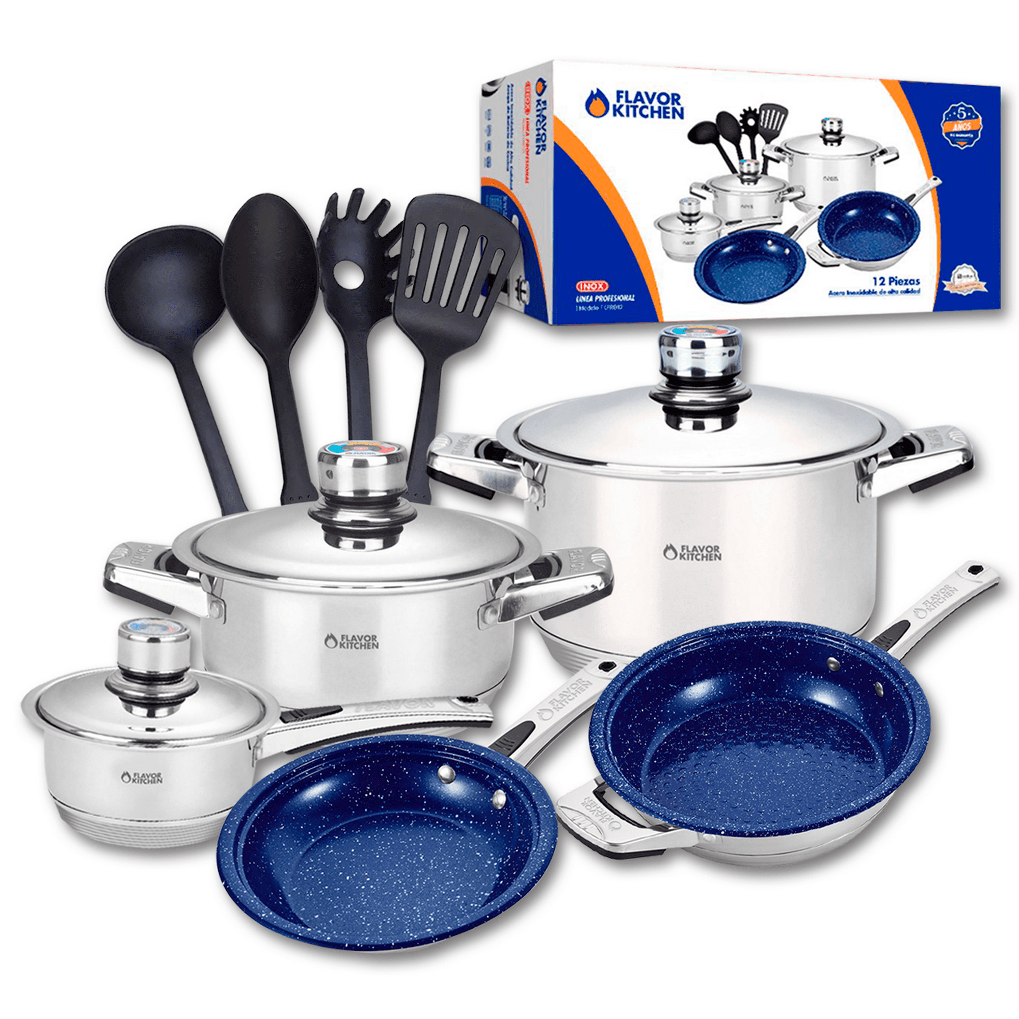 Batería De Cocina Flavor Kitchen Acero Inox Quirúrgico 12 Pz Walmart