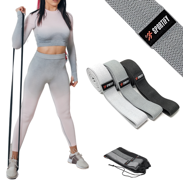 SPORTIFY Set 3 Bandas Largas de Resistencia de Tela para Ejercicio y Fisioterapia en 3 Niveles ...