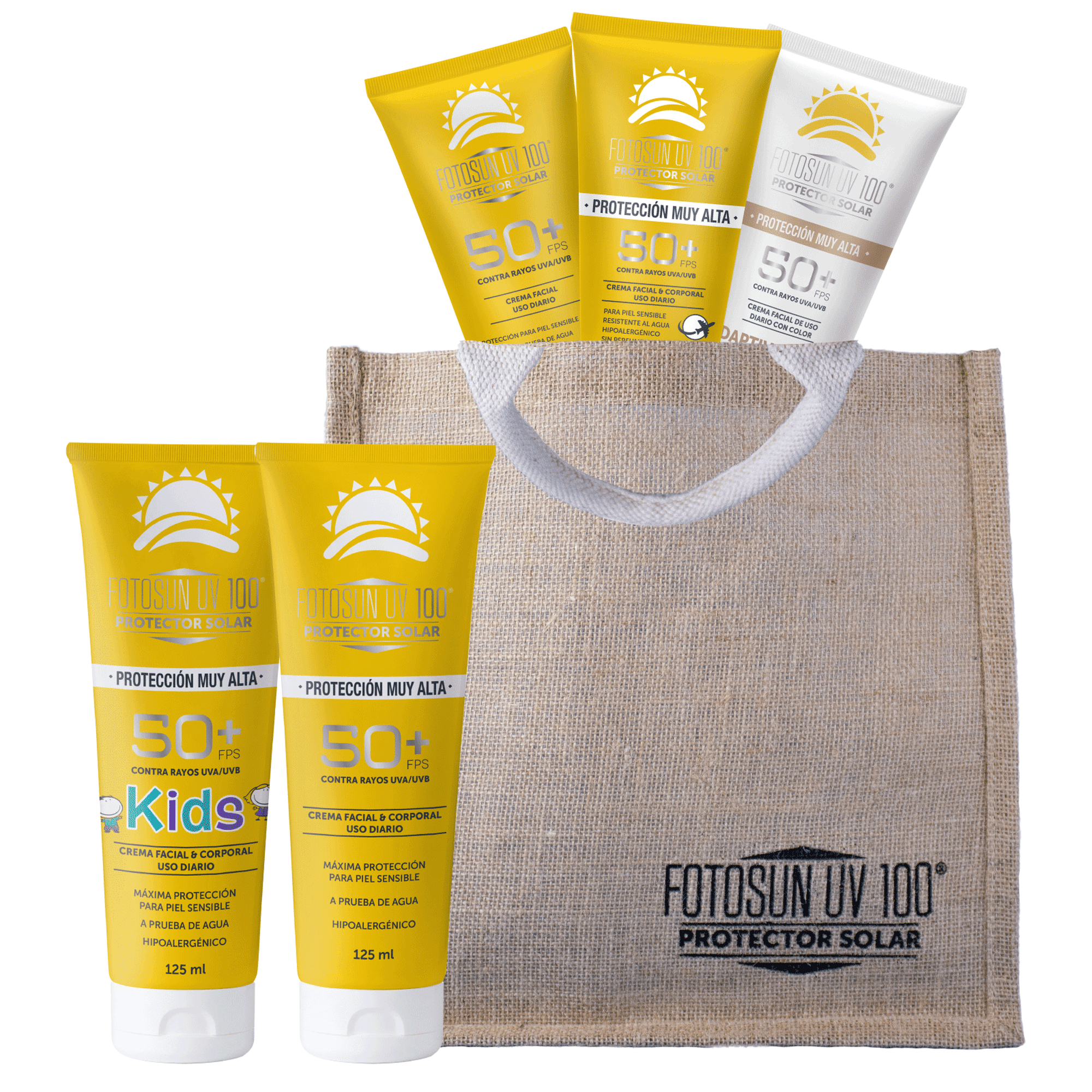 Protector Solar FPS 50+ Kit Familia con Bolsa de Regalo Fotosun UV 100 ...