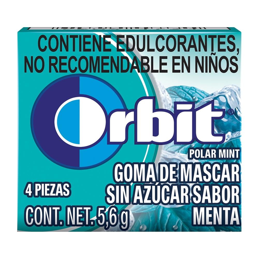 Goma de mascar Orbit polar mint sabor menta sin azúcar 1 paquete con 4 ...