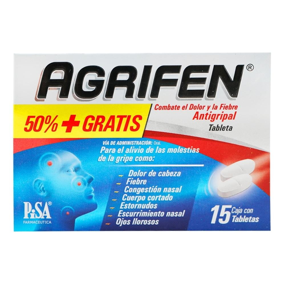Antigripal Agrifen combate dolor y fiebre 15 tabletas 1 pza | Bodega ...