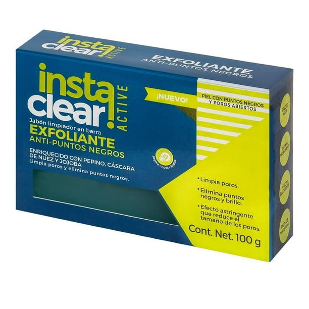 Jabón limpiador Insta Clear active en barra, exfoliante anti puntos ...