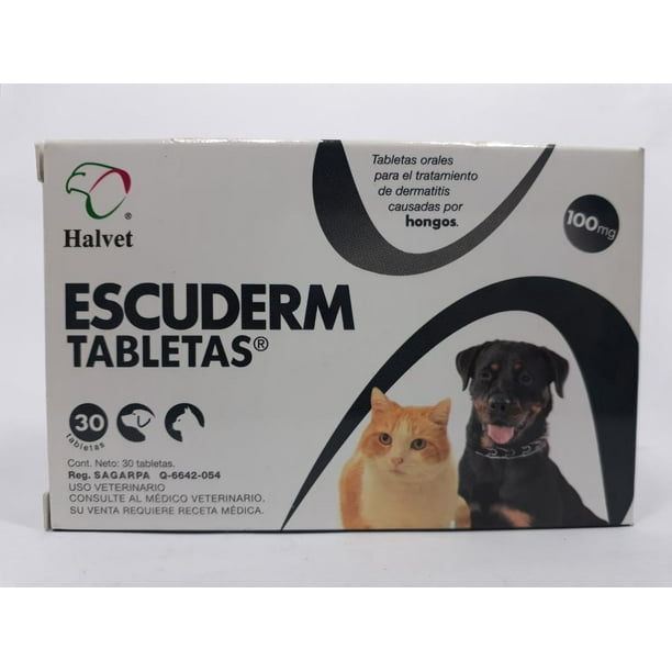 Tabletas para el tratamiento de dermatitis causada por hongos Escuderm Halvet Para Perros y ...