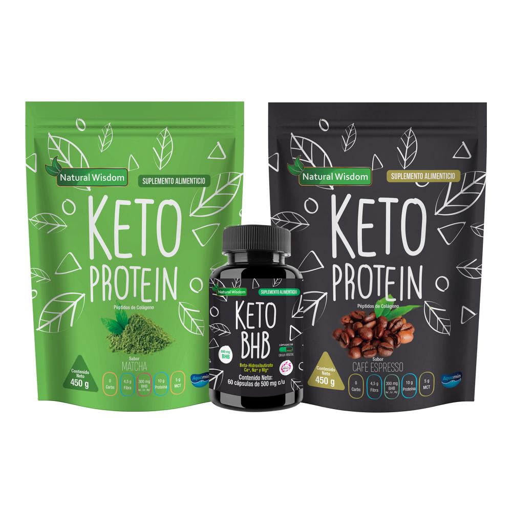 Pack de Proteínas y BHB Natural Wisdom Matcha, Café 450g y BHB 60 ...